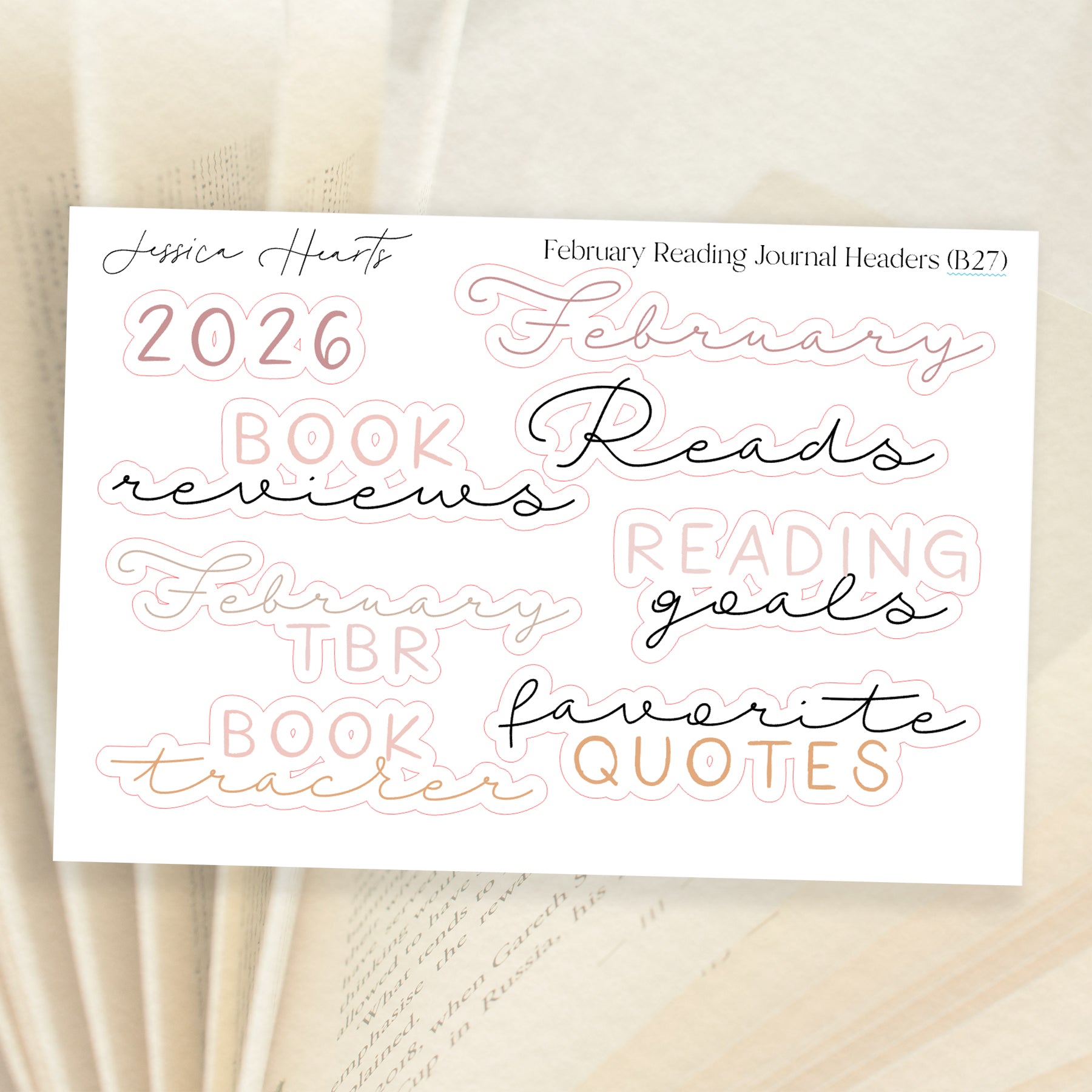 February 2026 Reading Journal Headers (B27) | Jessica Hearts