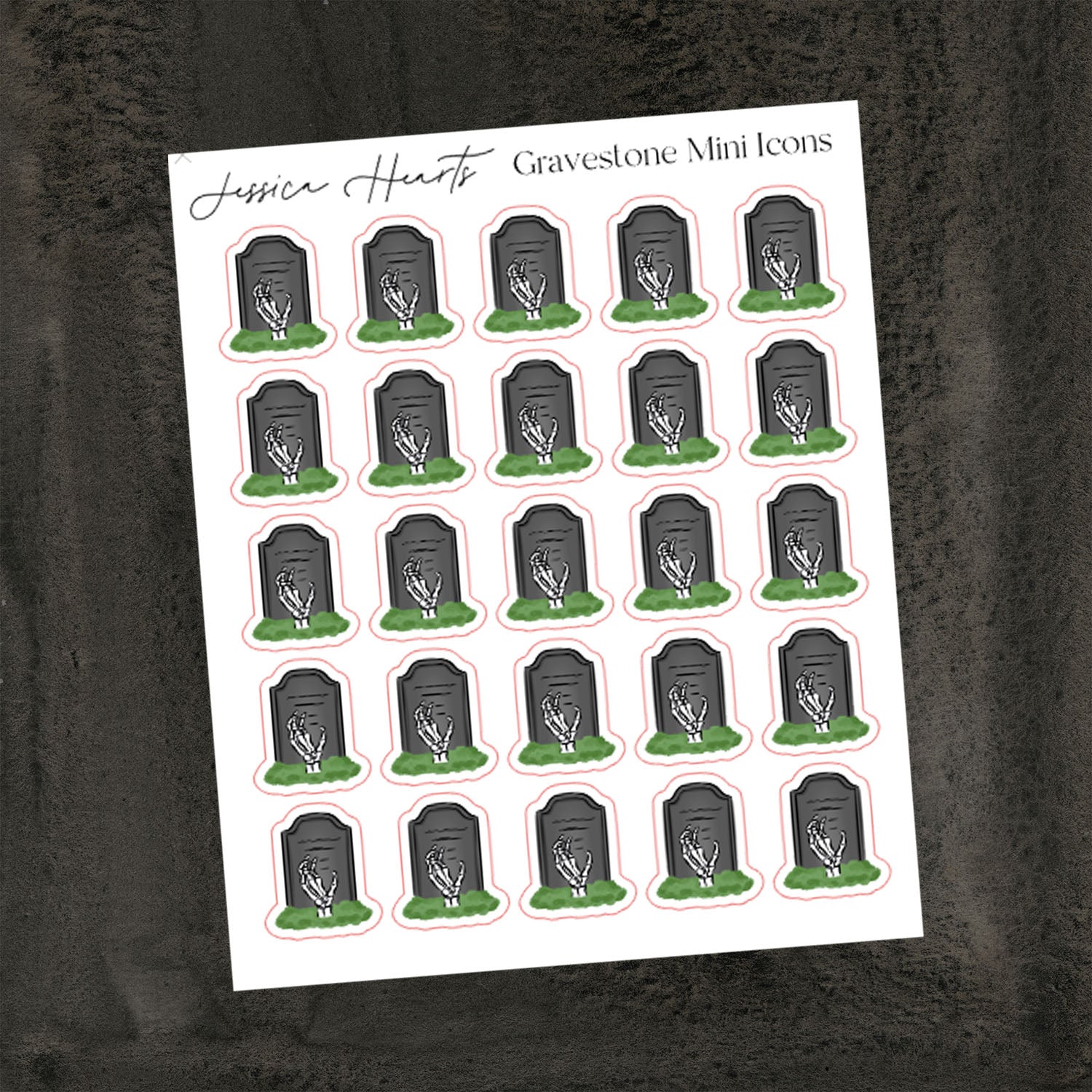 Gravestone Mini Icon Sticker Sheet | Jessica Hearts